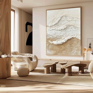 Ocean Waves Texture Abstract Painting Biege Texture Wall Art 3D White ...