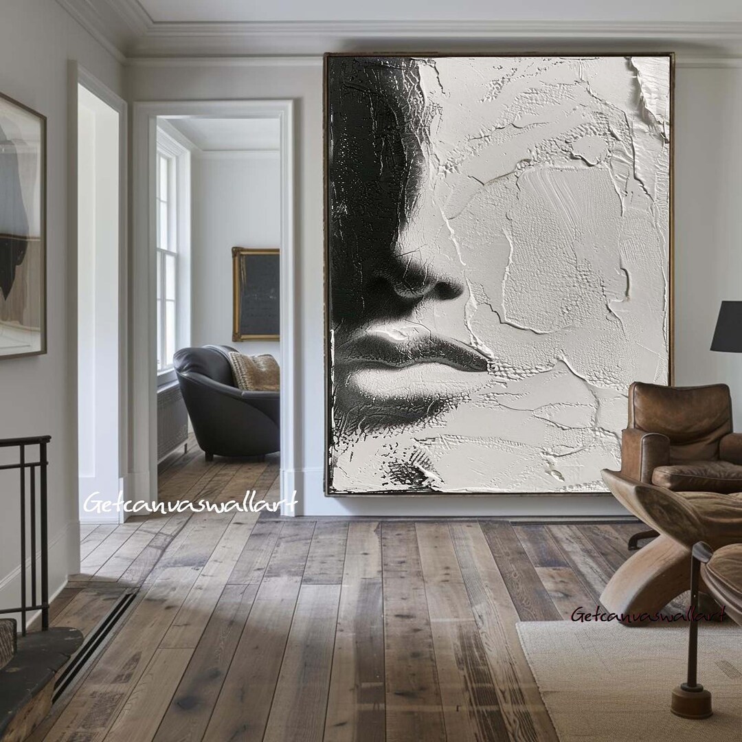 Large Faceless Portrait Painting Abstract Figure Wall Art Black White ...