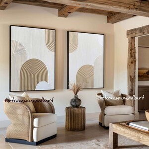 Beige Arch Wall Art Set of 2 Beige 3D Minimalist Texture Painting Beige ...
