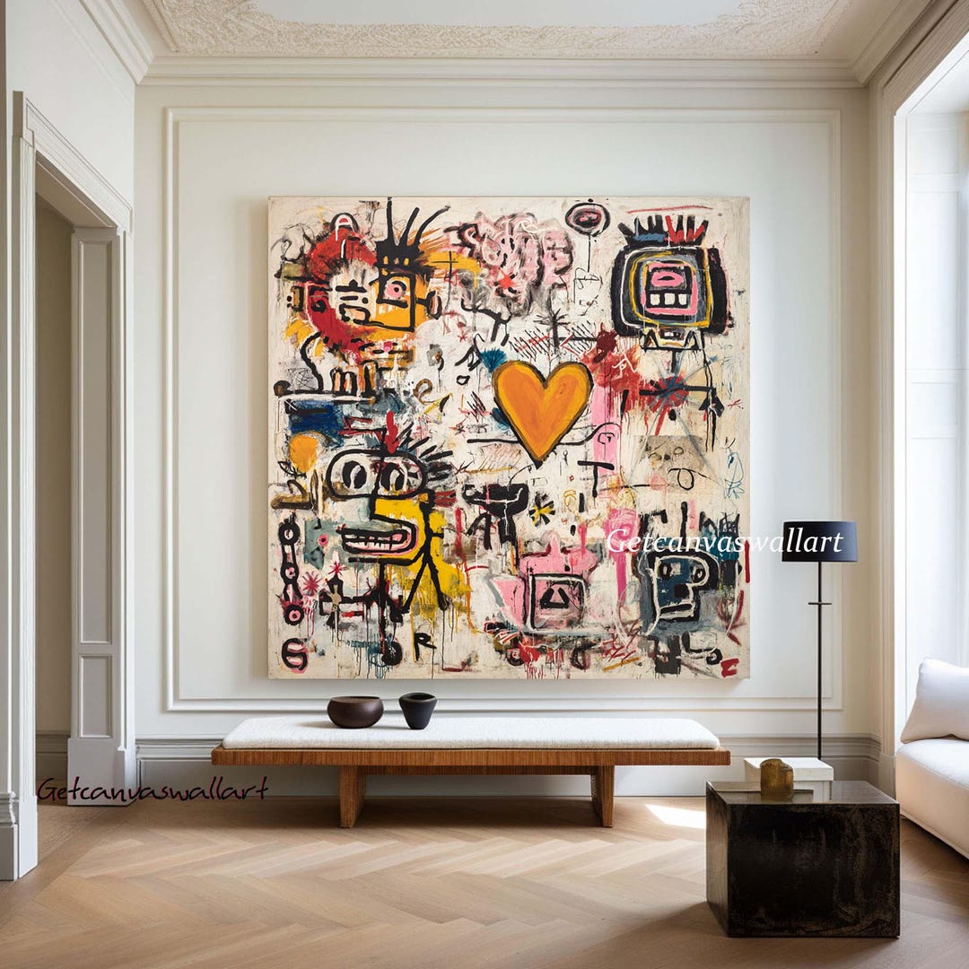 Large Beige Abstract Graffiti Canvas Art Colorful Pop Painting Vibrant ...