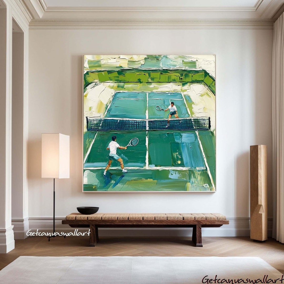 Green Tennis Court Painting Large Green Textured Wall Art Abstract ...