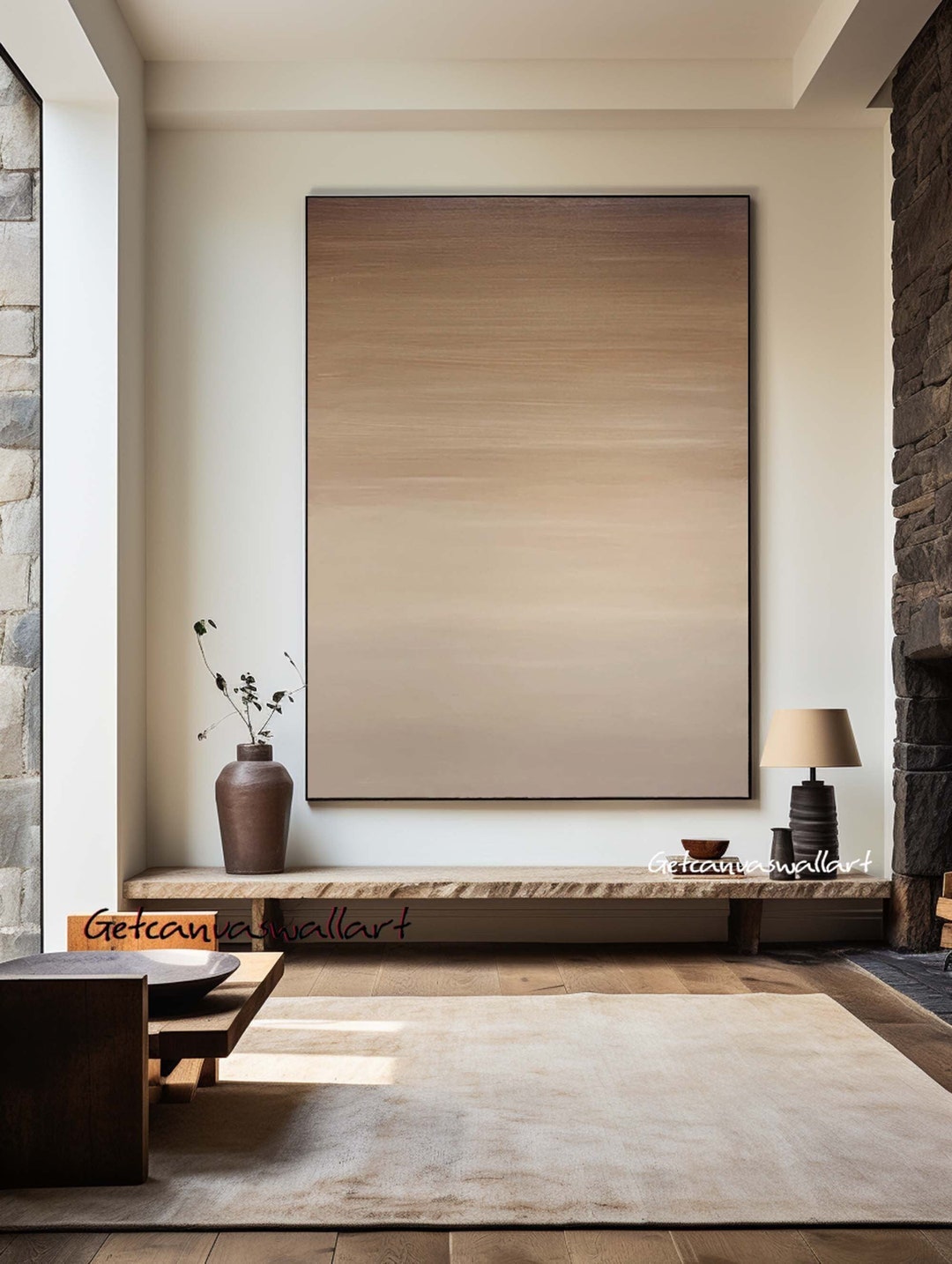 Beige and Brown Abstract Wall Art Beige Texture Canvas Painting Wabi ...