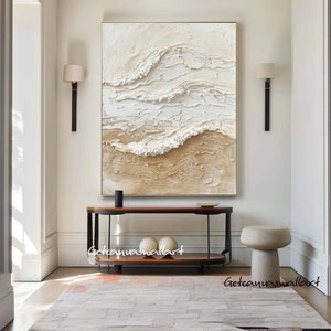 Ocean Waves Texture Abstract Painting Biege Texture Wall Art 3D White ...