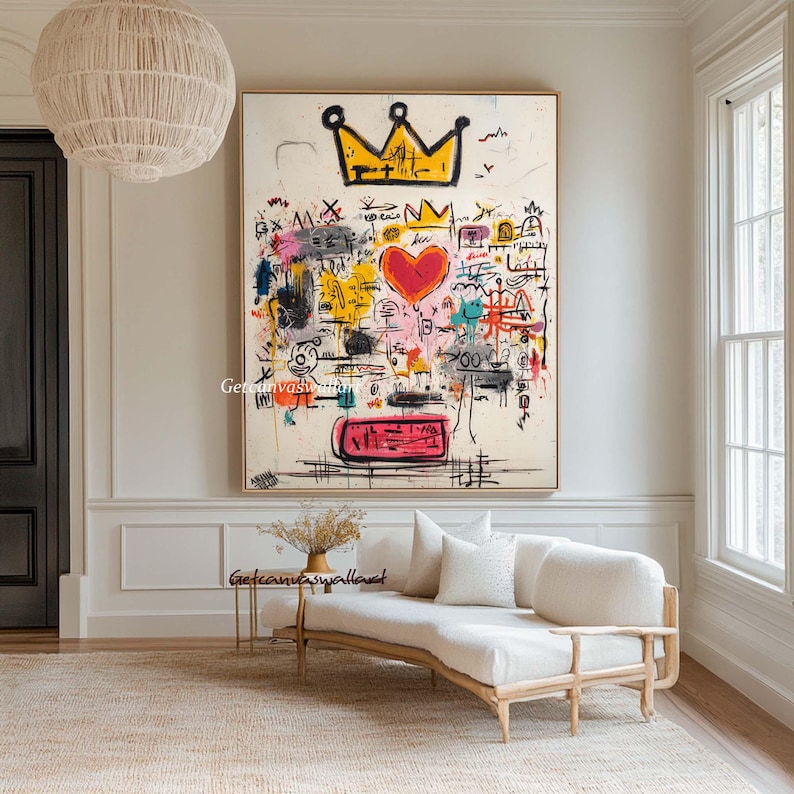 Large Abstract Graffiti Beige Painting Colorful Pop Painting Neutral ...