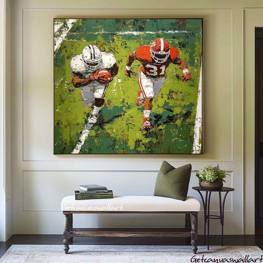 American Football Art Green Texture Canvas Art People Playing Football ...
