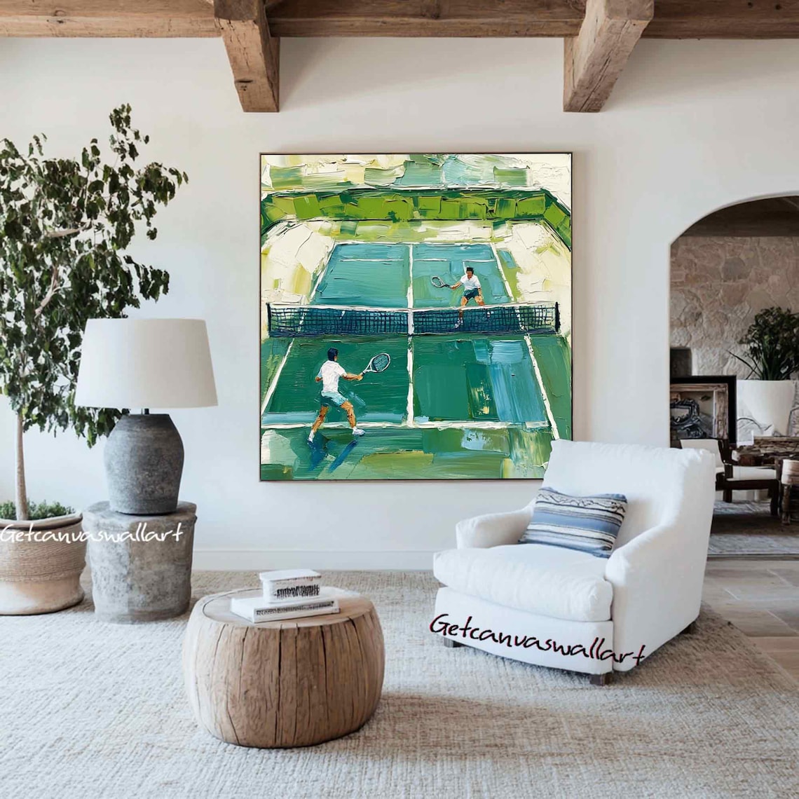 Green Tennis Court Painting Large Green Textured Wall Art Abstract ...