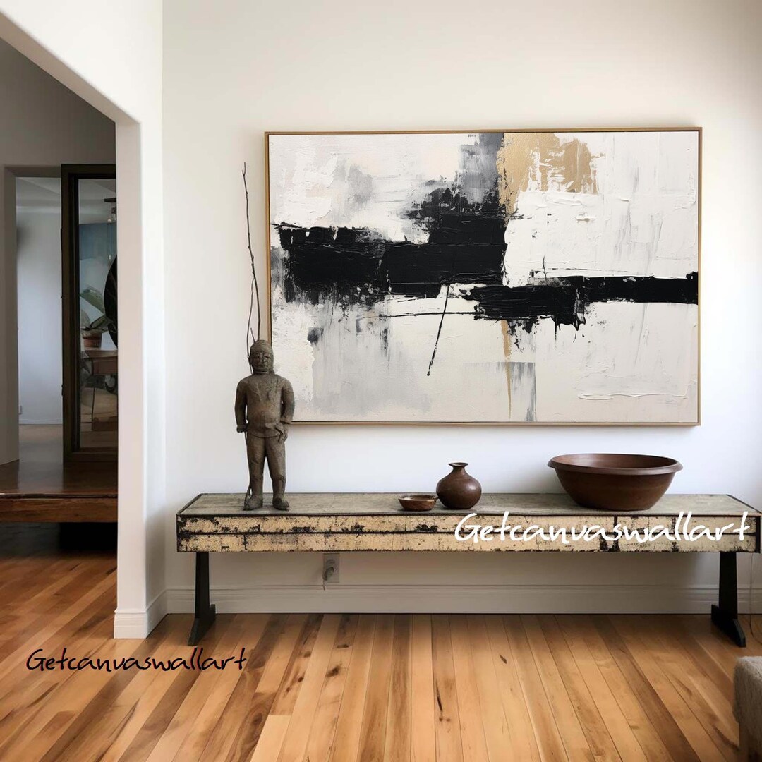 Beige and Black Textured Wall Art Beige Abstract Painting Wabi Sabi Wall Art Large Black ...