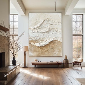 Ocean Waves Texture Abstract Painting Biege Texture Wall Art 3D White ...