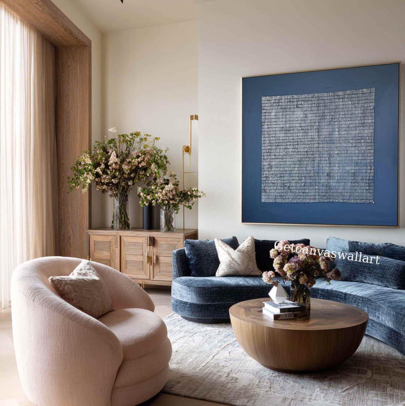 Large Abstract Blue Painting Minimalist Textured Canvas Contemporary ...