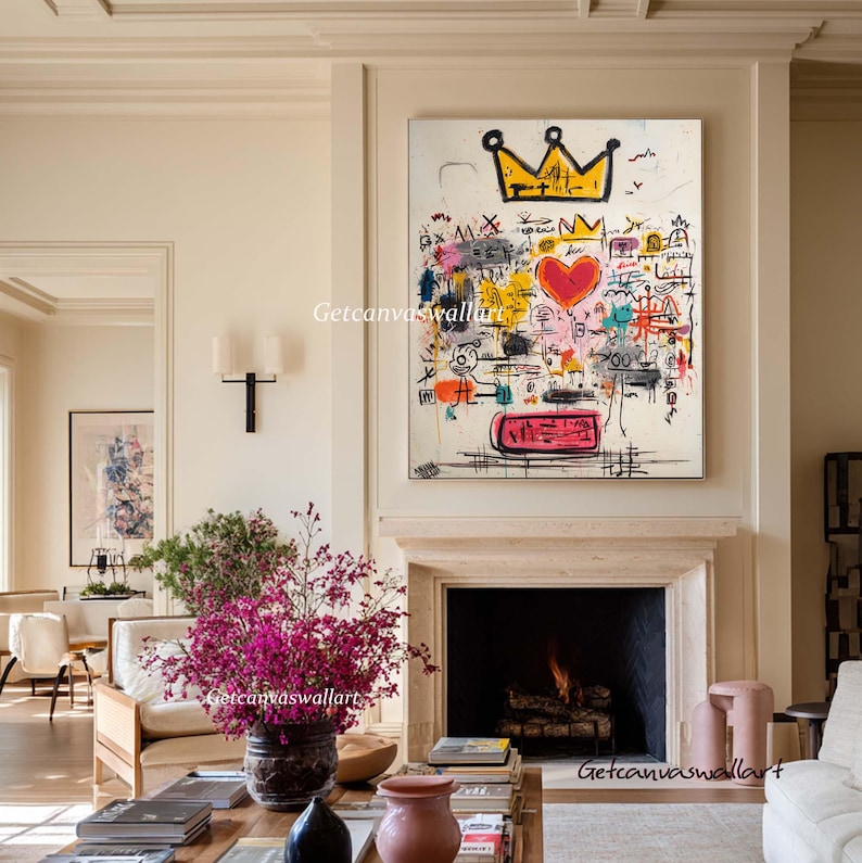 Large Abstract Graffiti Beige Painting Colorful Pop Painting Neutral ...