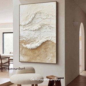 Ocean Waves Texture Abstract Painting Biege Texture Wall Art 3D White ...
