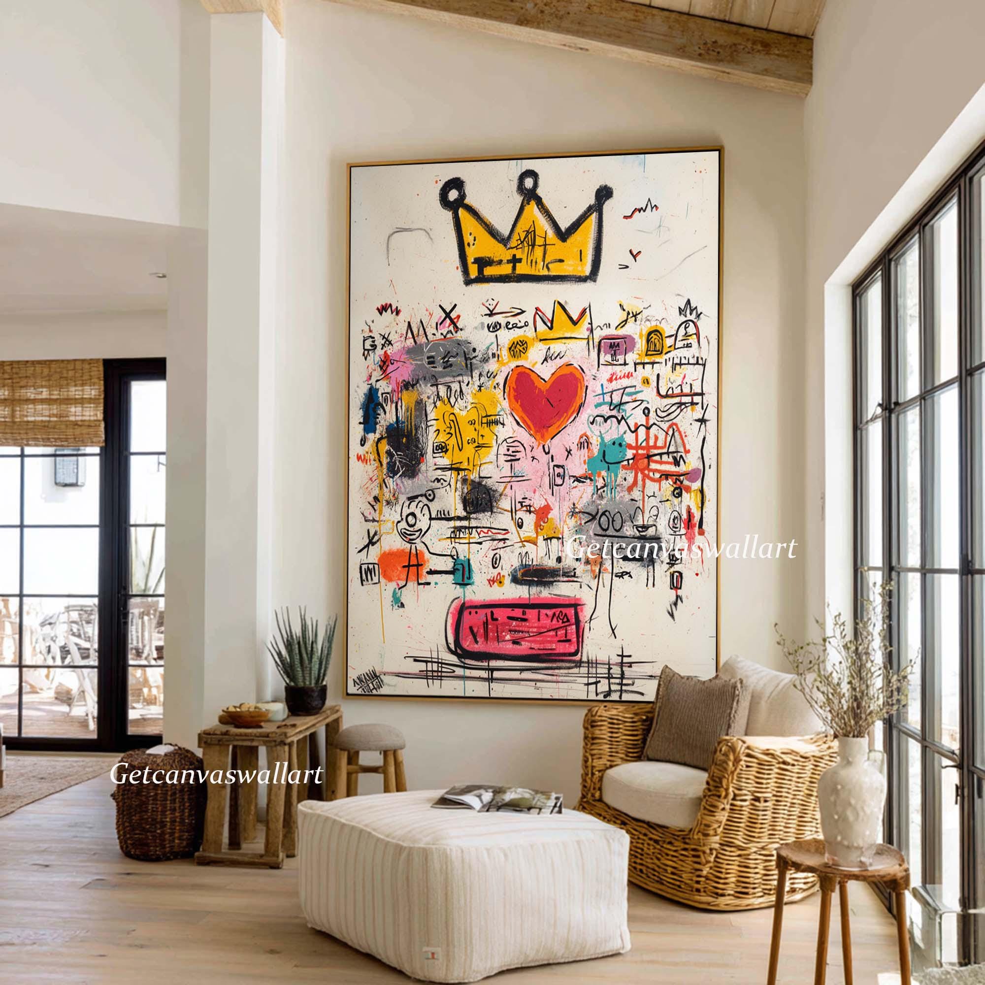 Large Abstract Graffiti Beige Painting Colorful Pop Painting Neutral ...