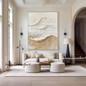 Ocean Waves Texture Abstract Painting Biege Texture Wall Art 3D White ...