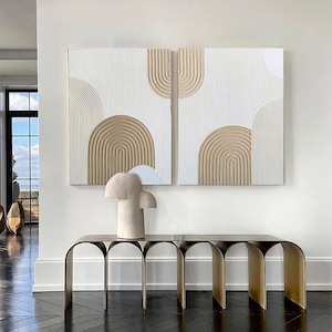 Beige Arch Wall Art Set of 2 Beige 3D Minimalist Texture Painting Beige ...