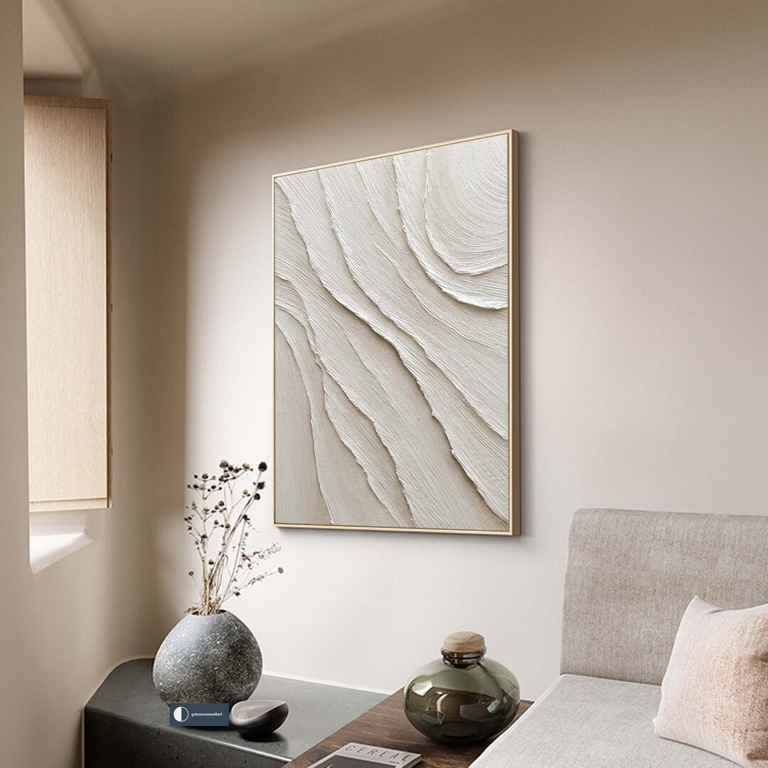 Beige Minimalist Wall Art Beige Abstract Wave Painting Beige 3D Texture ...