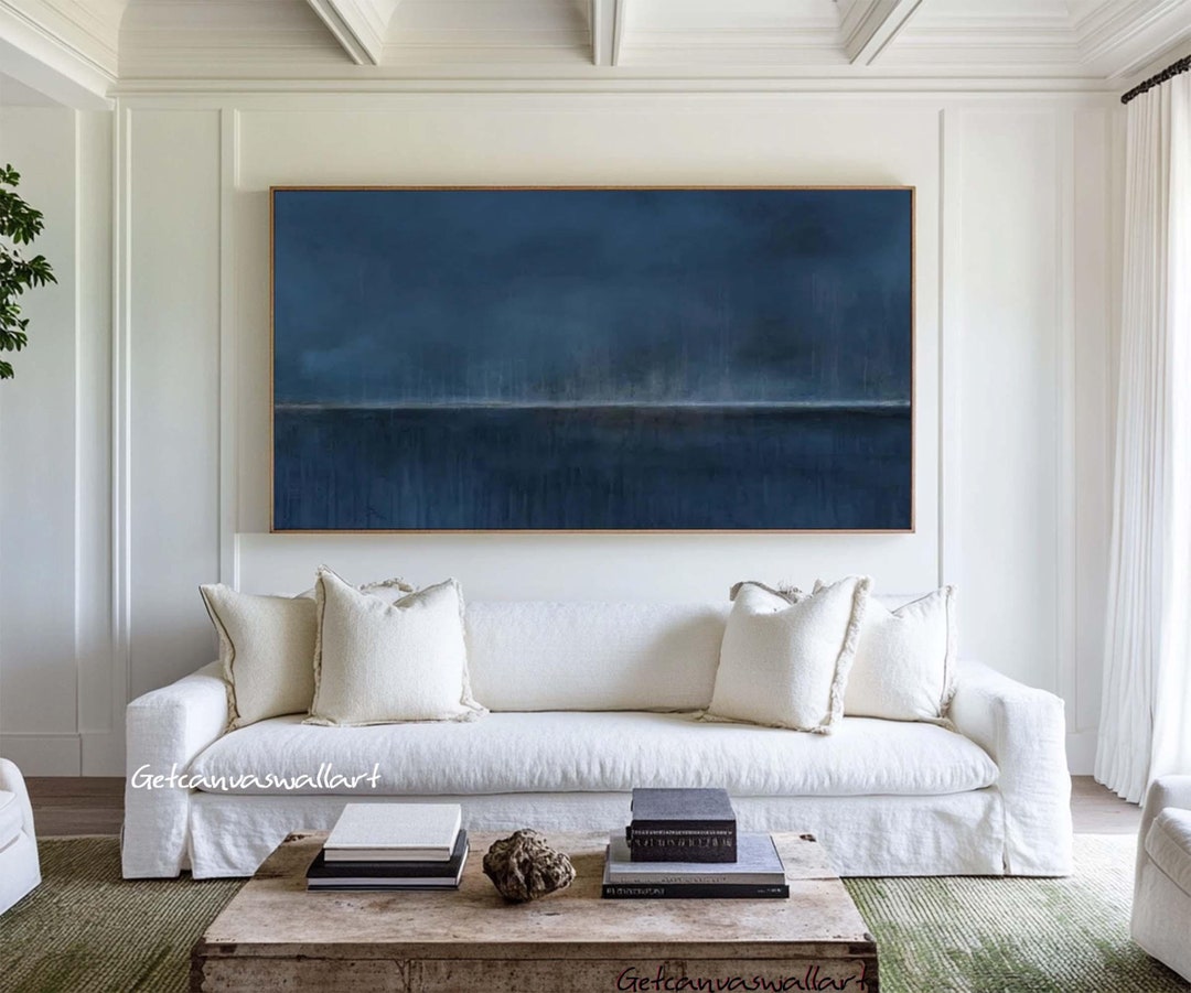 Large Blue Wall Art Blue Oil Painting on Canvas Contemporary Minimalist ...