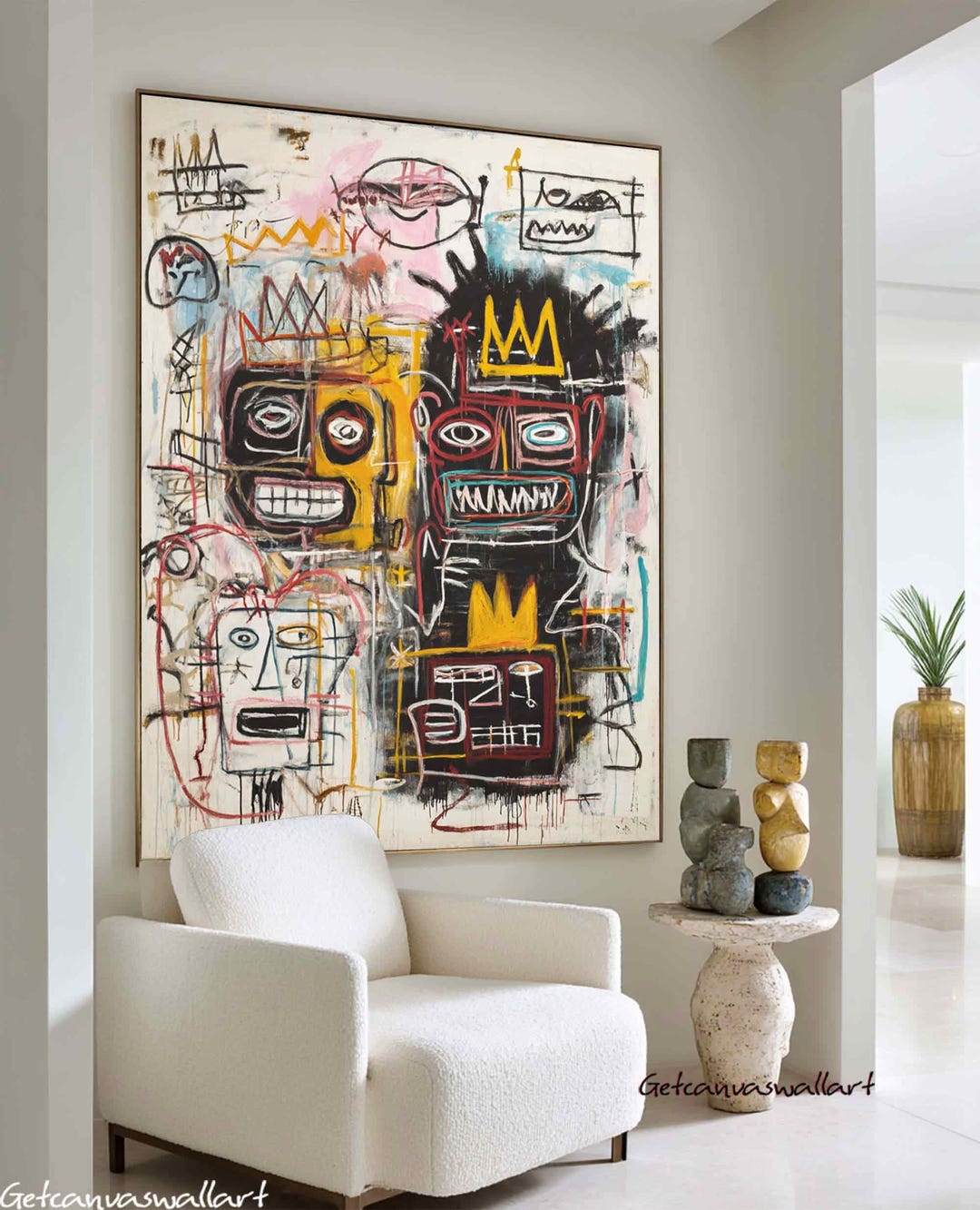 Large Abstract Graffiti Beige Wall Art Modern Street Pop Art Jean ...