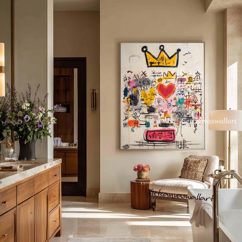 Large Abstract Graffiti Beige Painting Colorful Pop Painting Neutral ...