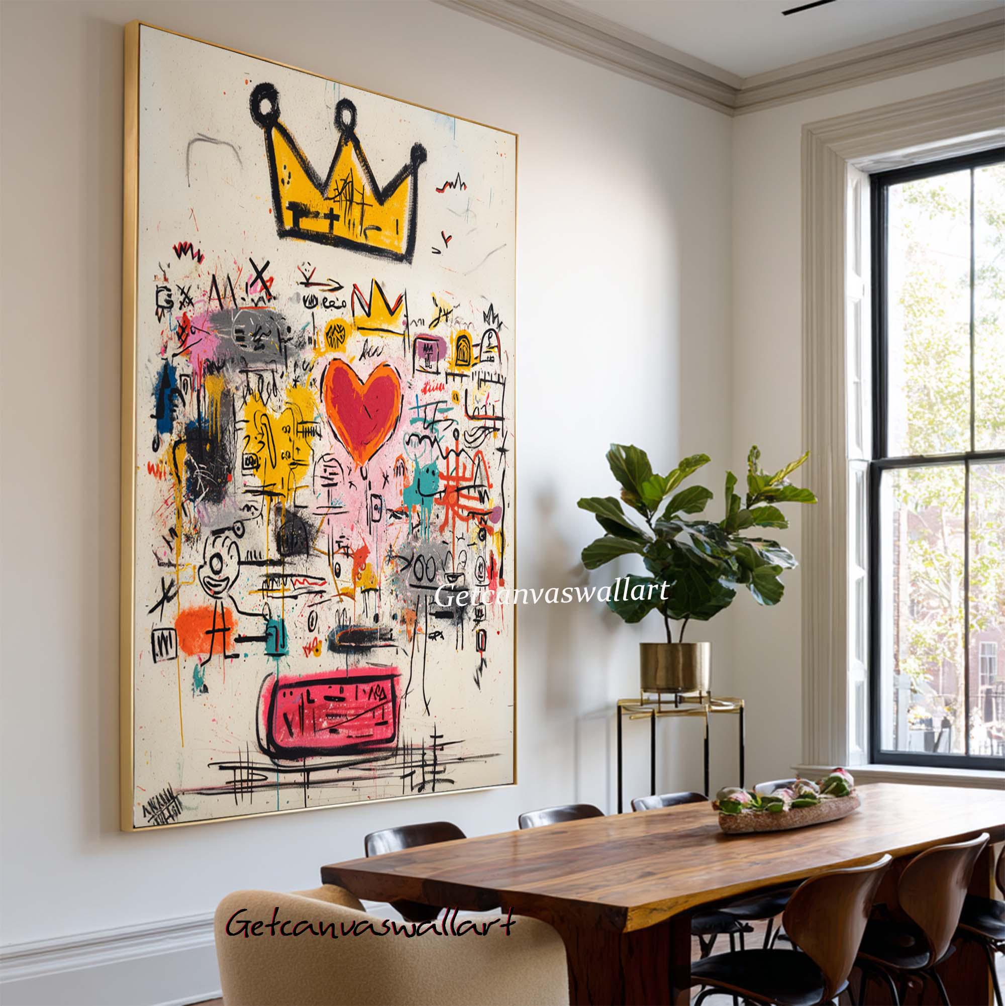 Large Abstract Graffiti Beige Painting Colorful Pop Painting Neutral ...