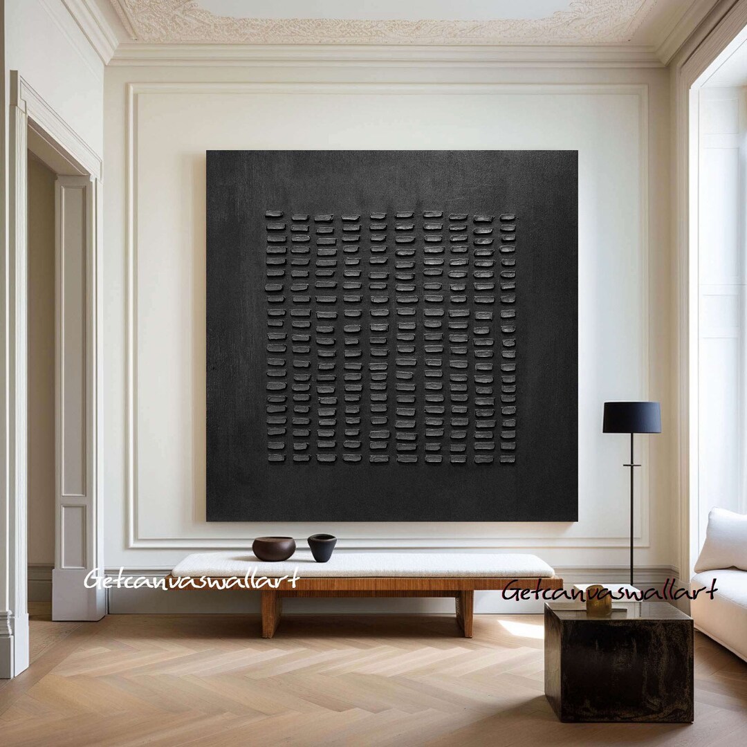 Black 3D Texture Painting Large Black Minimalist Wall Art Textured ...