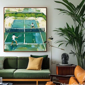 Green Tennis Court Painting Large Green Textured Wall Art Abstract ...
