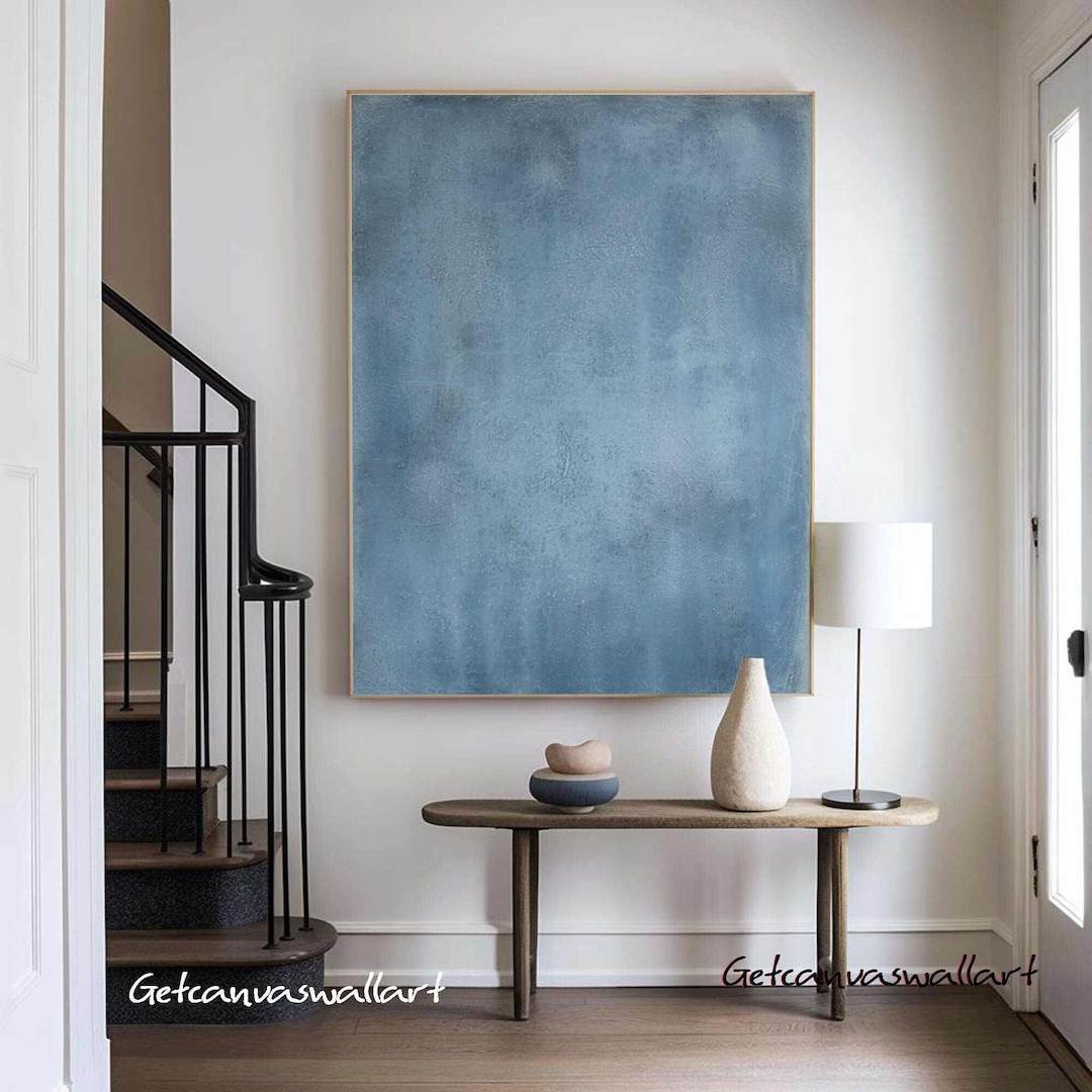 Large Blue Abstract Canvas Painting Blue Textured Wall Art Pure Blue ...