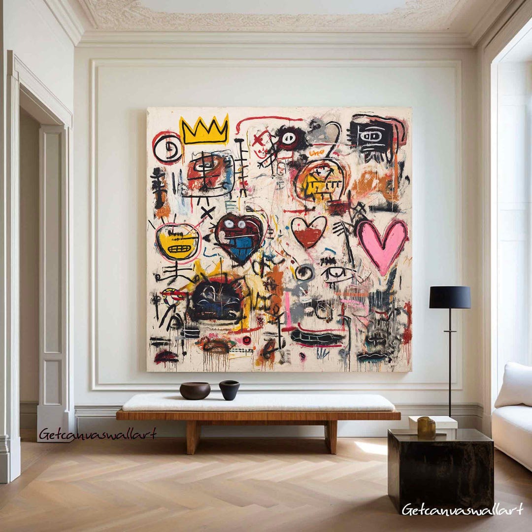 Abstract Graffiti Beige Painting Large Beige Texutred Wall Art Modern ...