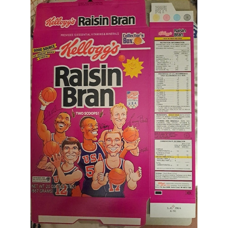 Larry Bird Chris Mullin FACTORY Flattened Kellogg's Raisin Bran Box ...