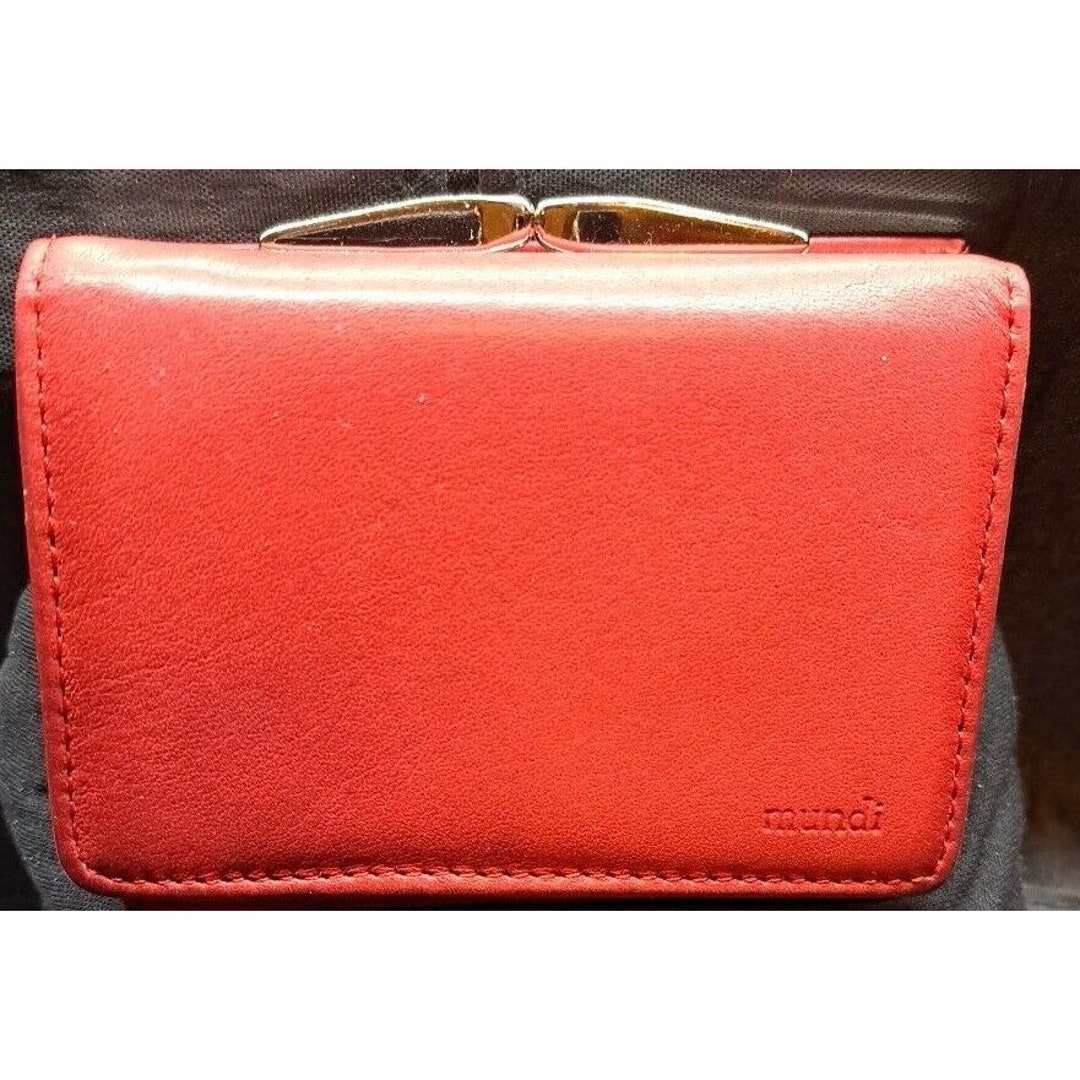 Vintage Red Mundi Trifold Billfold Genuine LEATHER Wallet Metal Clasp ...