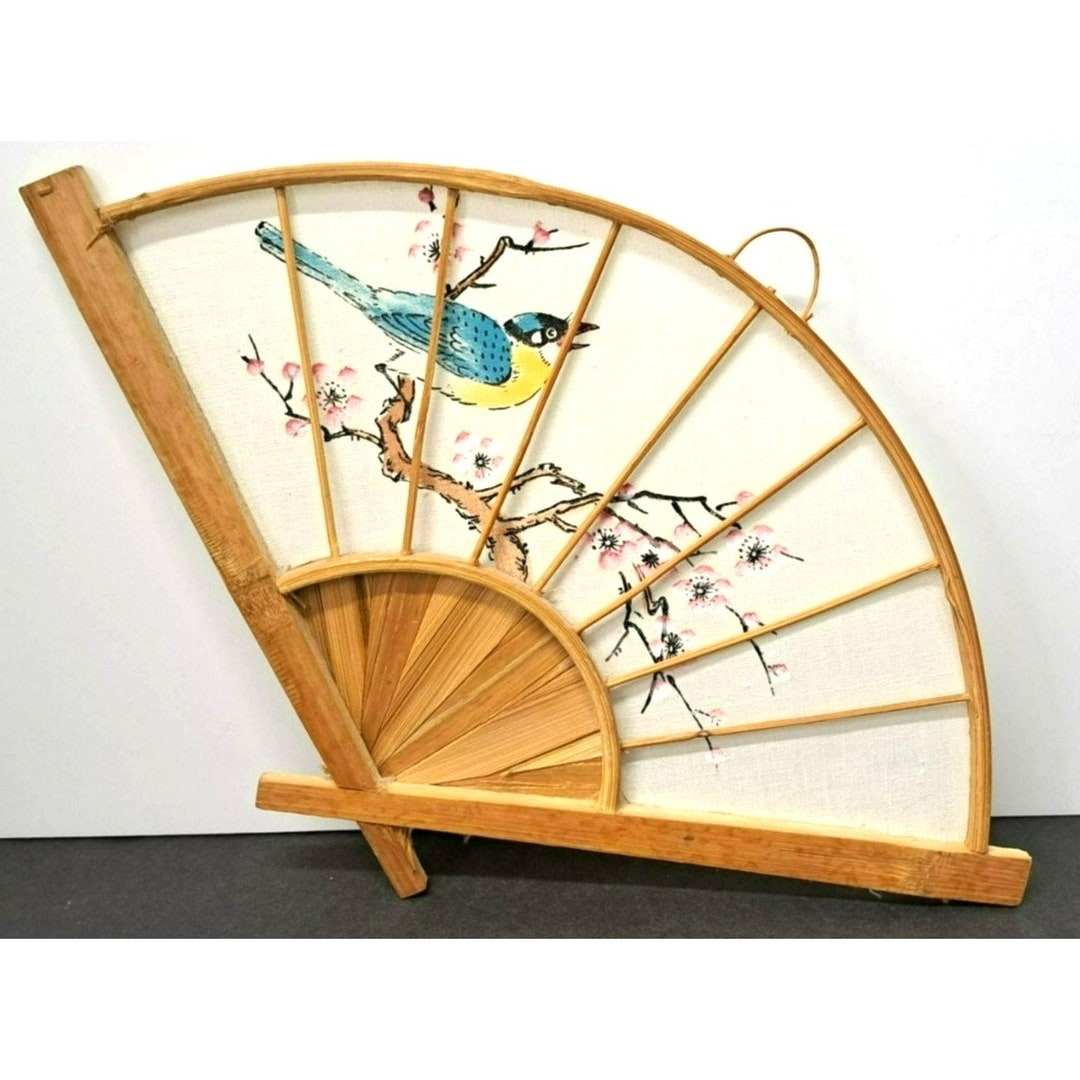 Decorative Hand Painted Linen Hand Fan Decor Japanese Inspired Blue ...