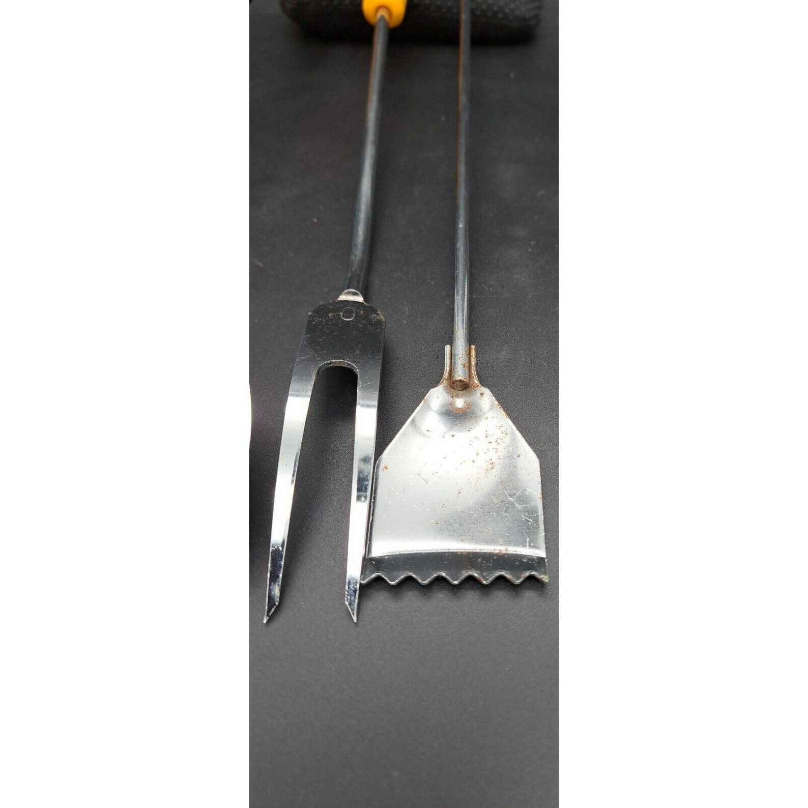 Vintage Yellow Ekco BBQ Utensils Tools Spatula Fork Tongs Chromium ...