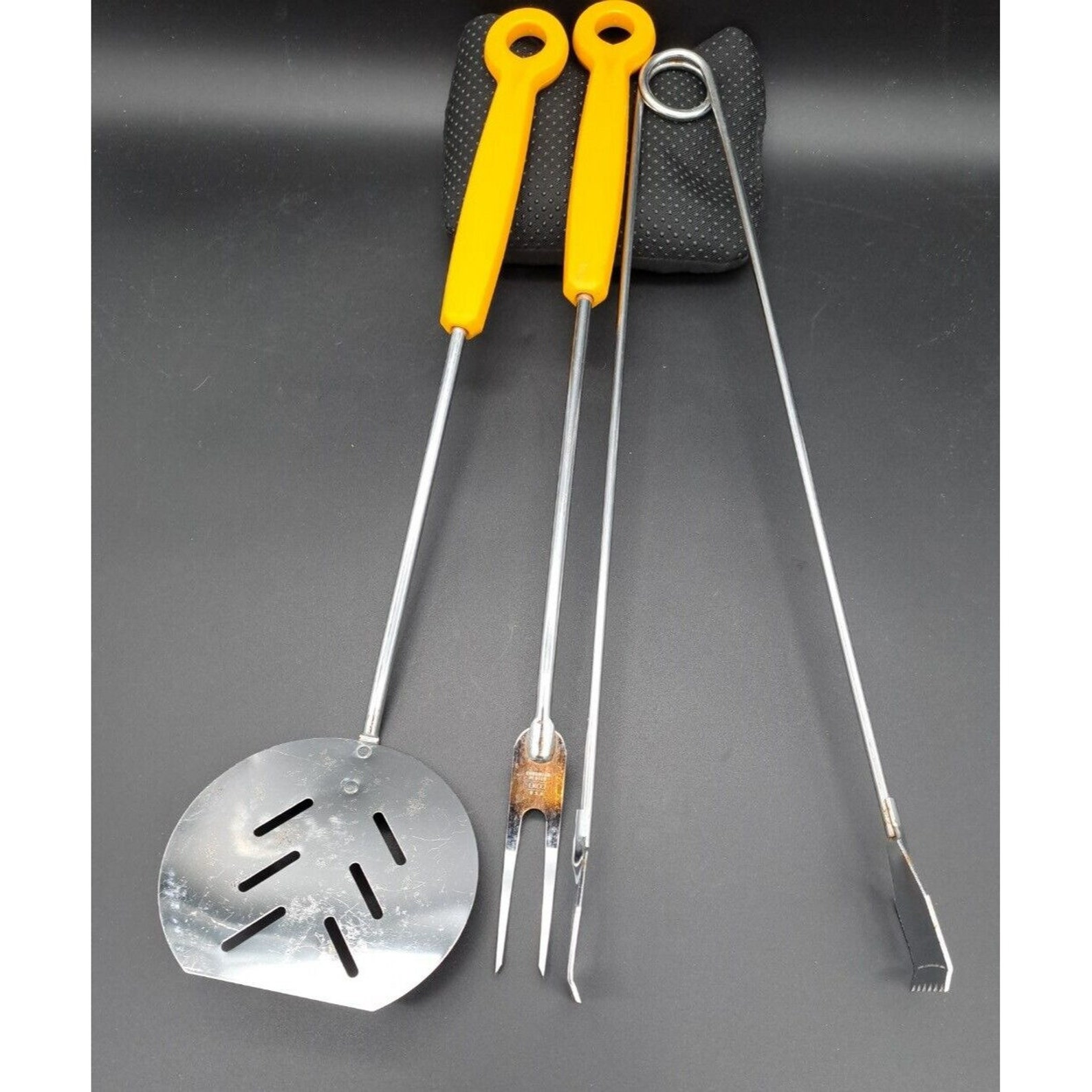 Vintage Yellow Ekco BBQ Utensils Tools Spatula Fork Tongs Chromium ...