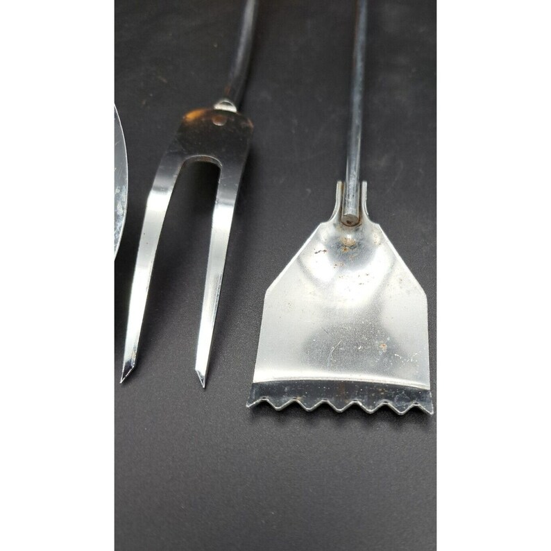 Vintage Yellow Ekco BBQ Utensils Tools Spatula Fork Tongs Chromium ...