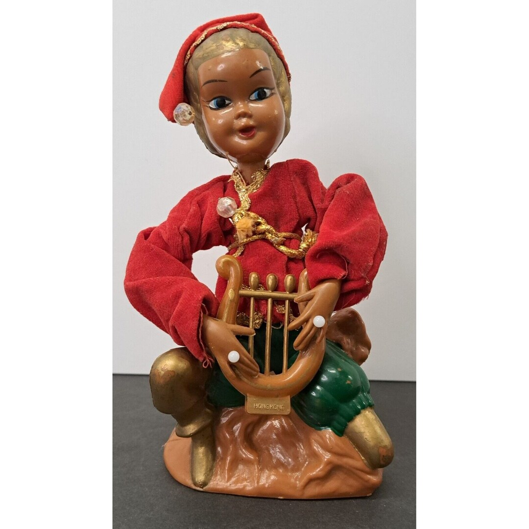 Vintage Plastic Asian Hong Kong Elf Pixie Playing Harp Figure Blow Mold ...
