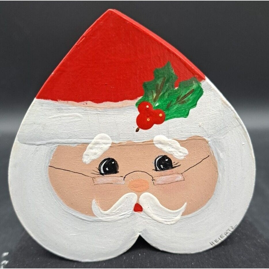 Vintage Beautiful Handpainted Santa Heart Shaped Balsam Wood Box One of ...