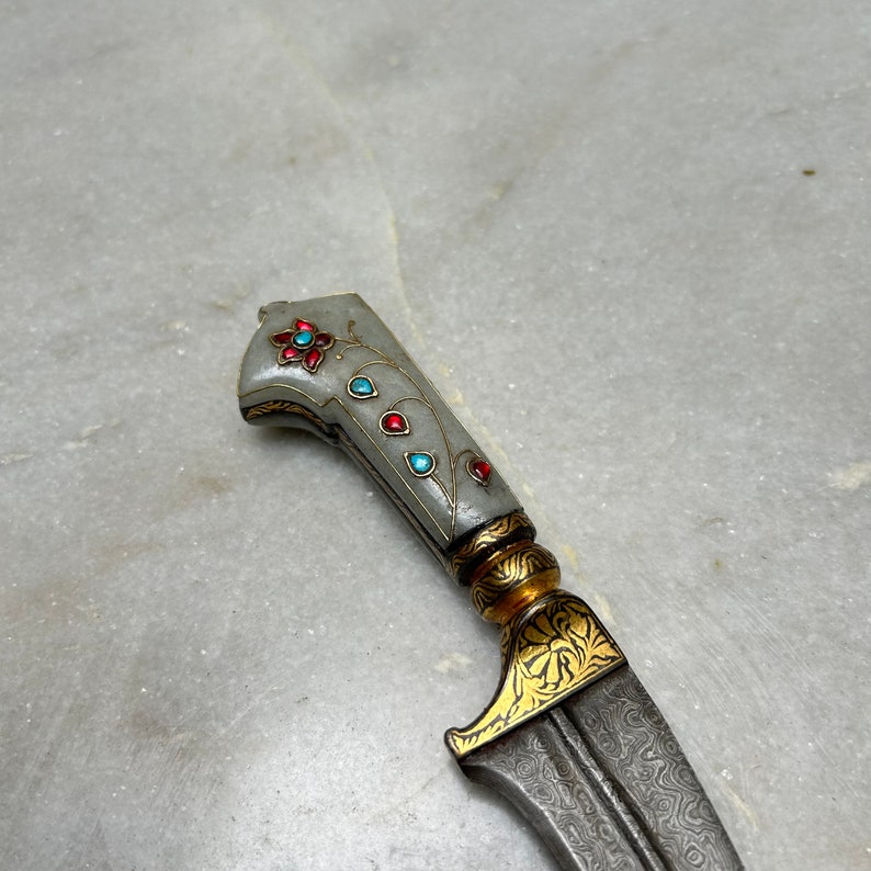 Vintage Ceremonial Mughal Islamic Dagger With Jade Stone Studded Hilt ...