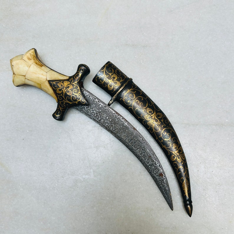Vintage Indian Gold Damascened Khanjar or Paper Knife in Foliage Patten ...