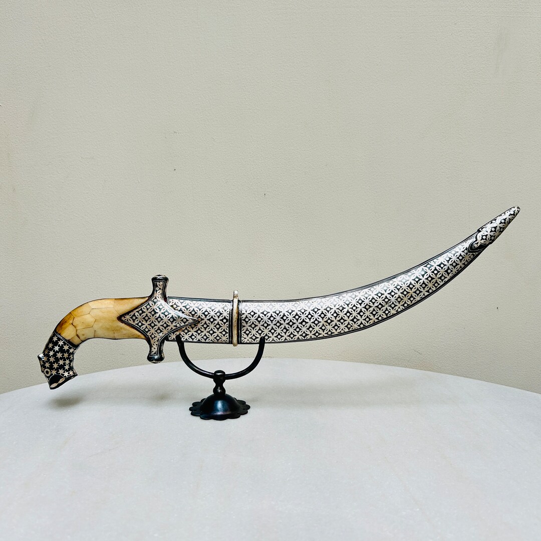 Indian Assorted Indo Persian Mughal Silver Damascened Large Dagger With ...