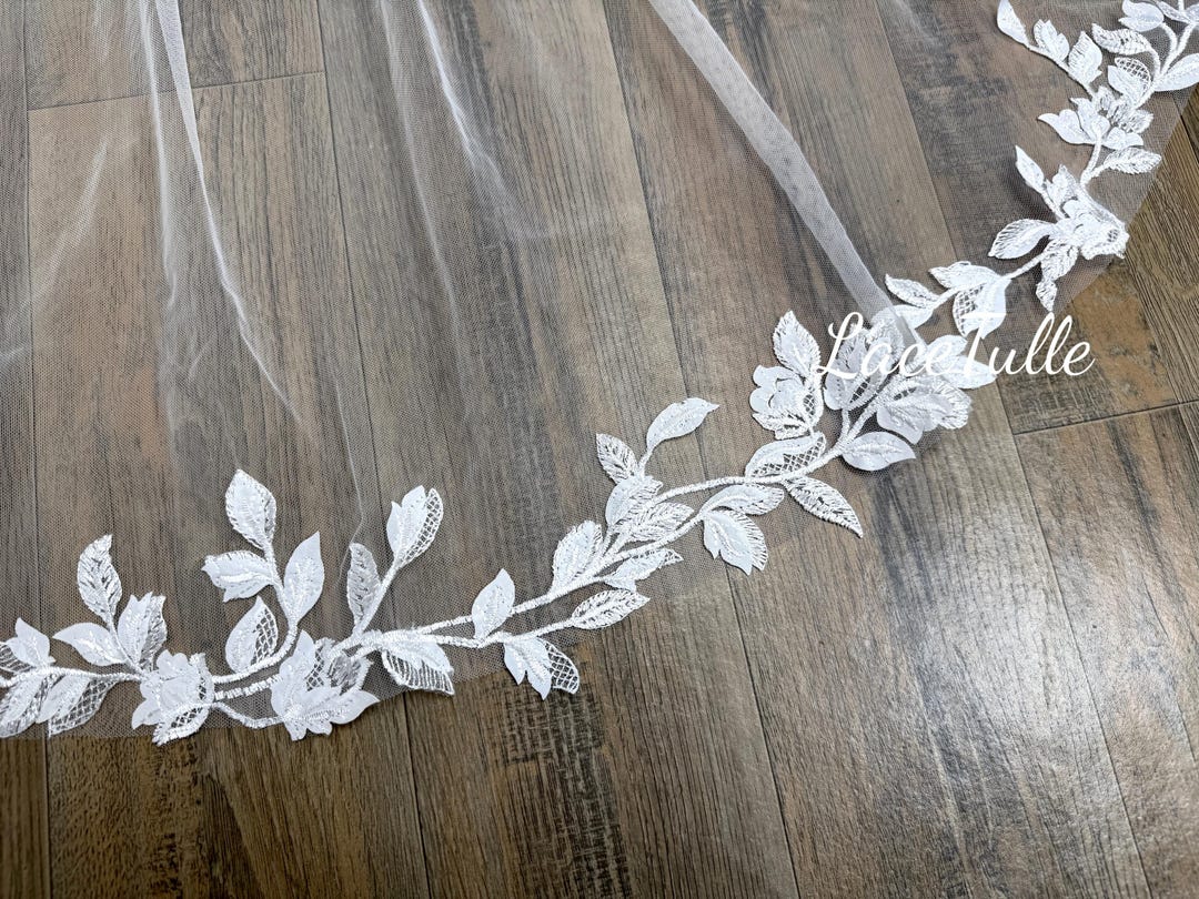 Leaf Edged Lace Veil,soft Veil,cathedral Veil,bridal Leaf Lace Veil ...
