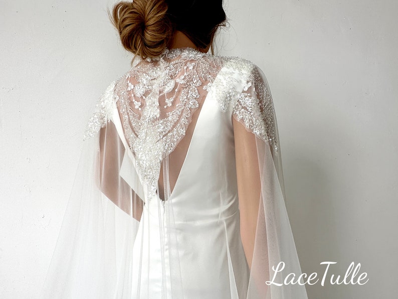 Bridal Sequin Cape|pearl Button Cape Veil|wedding Cape|bride Cover Up ...
