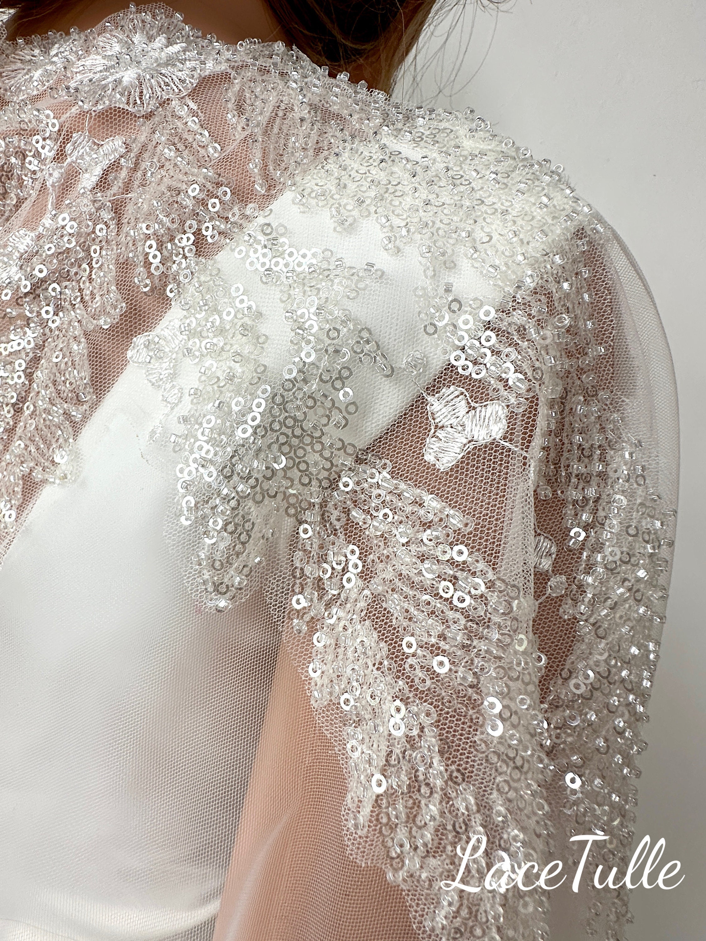 Bridal Sequin Cape|pearl Button Cape Veil|wedding Cape|bride Cover Up ...
