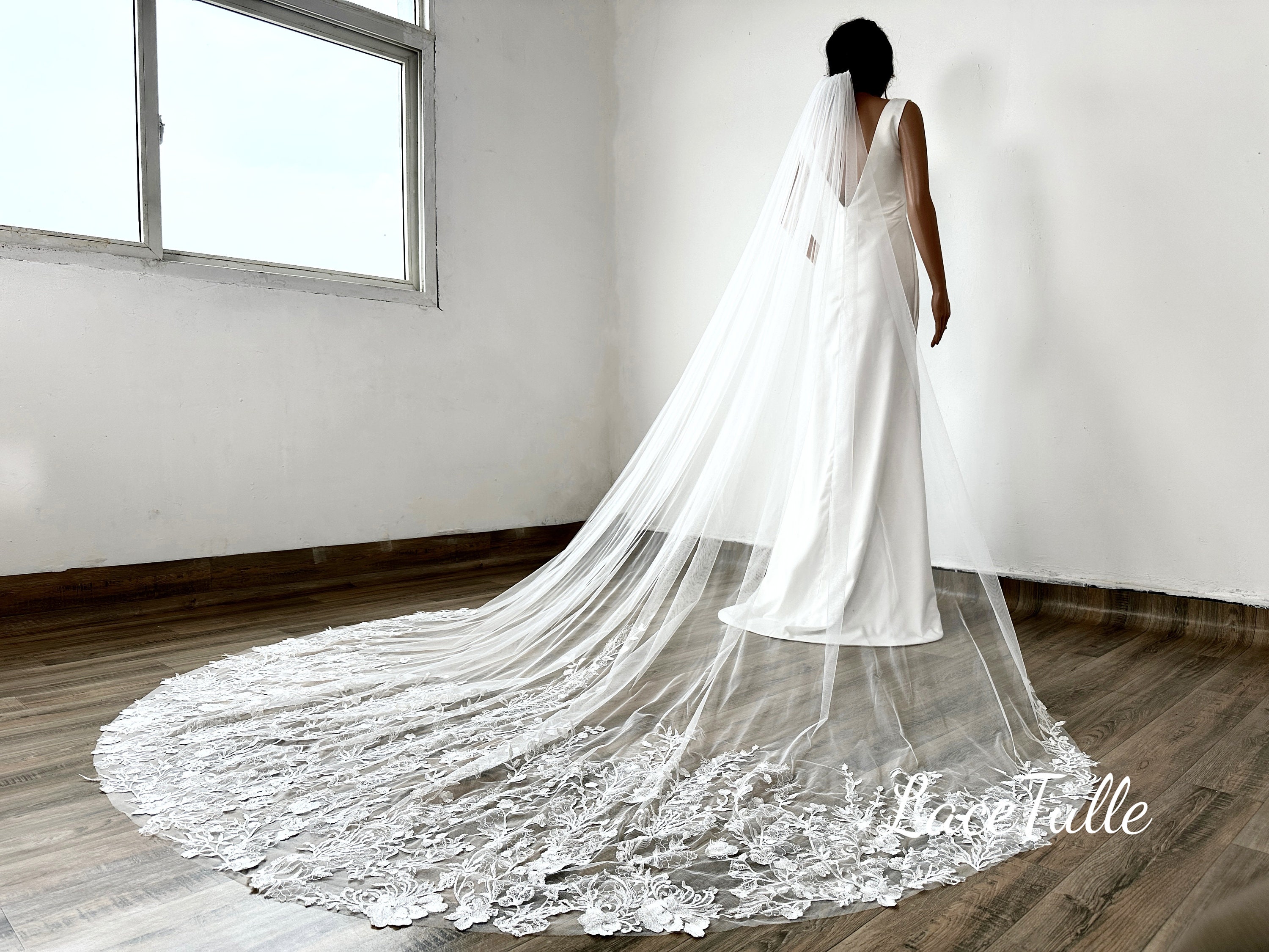 Flower Lace Wedding Veil,ivory Lace Veil,bridal Lace Veil,single Layer ...