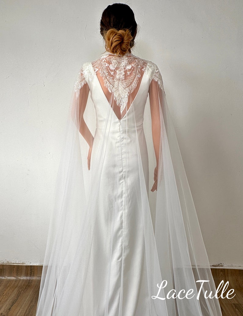 Bridal Sequin Cape|pearl Button Cape Veil|wedding Cape|bride Cover Up ...