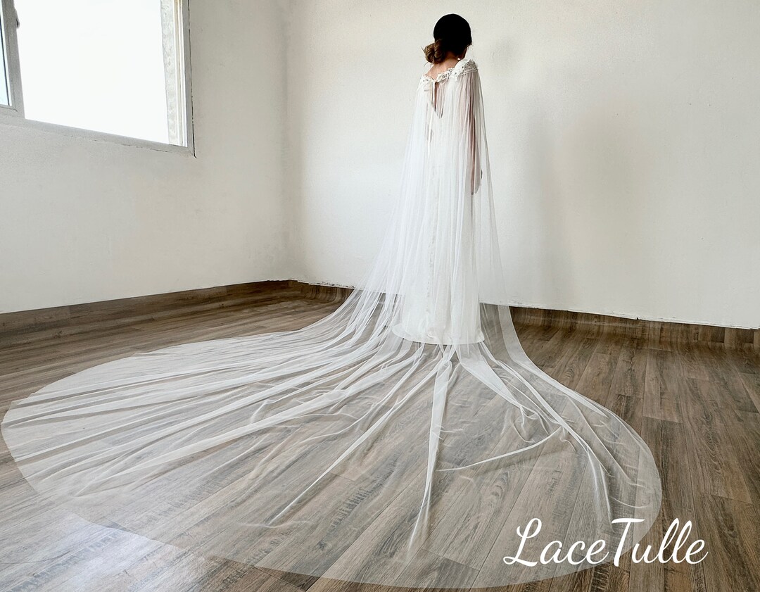 3m Beaded Bridal Cape Veil|bridal Floral Cape Veil|modern Veil|bridal Cape Veil|cathedral Cape ...