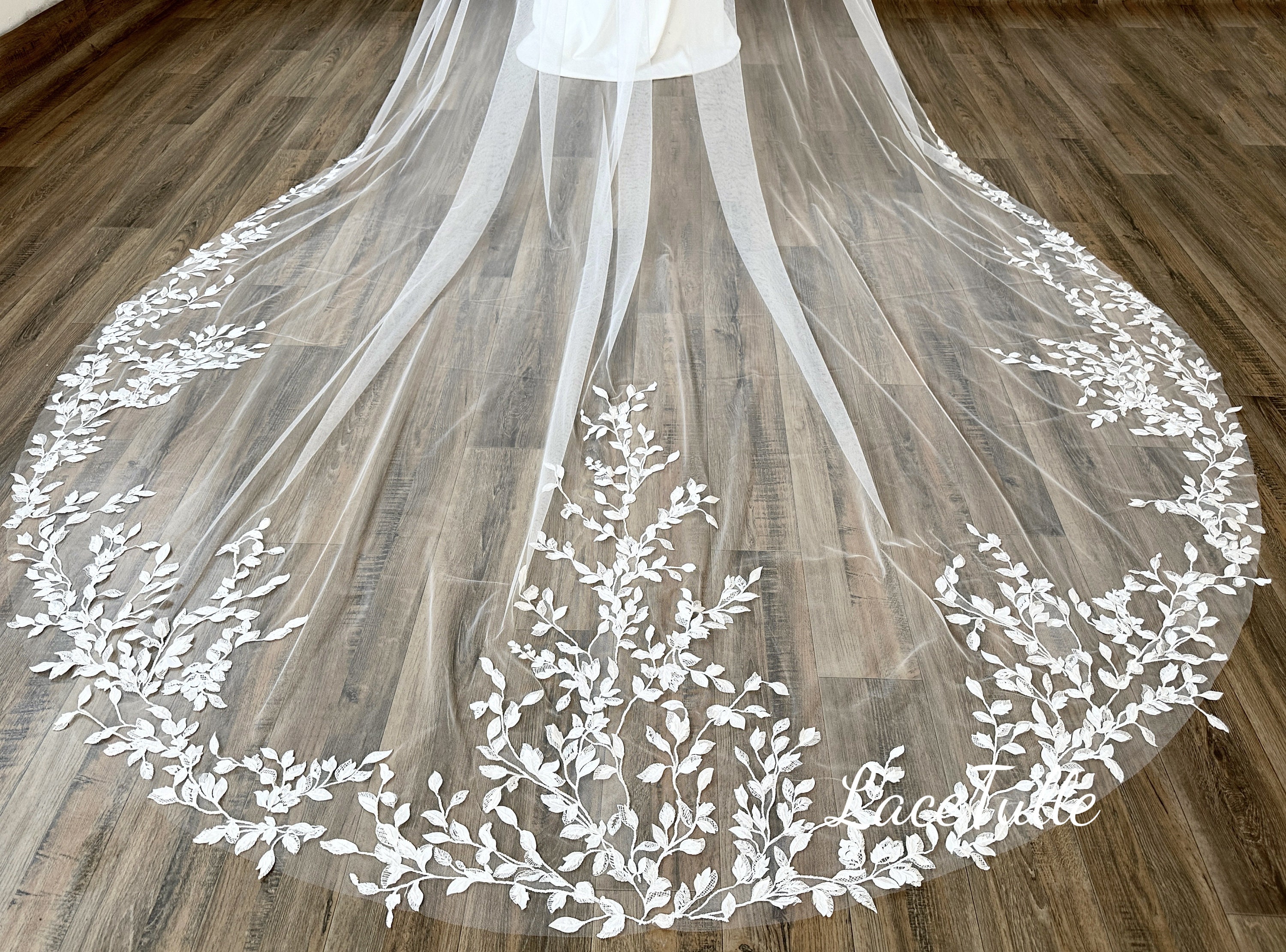 Leaf Lace Wedding Veil,flower Lace Veil,bridal Veil,cathedral Veil ...