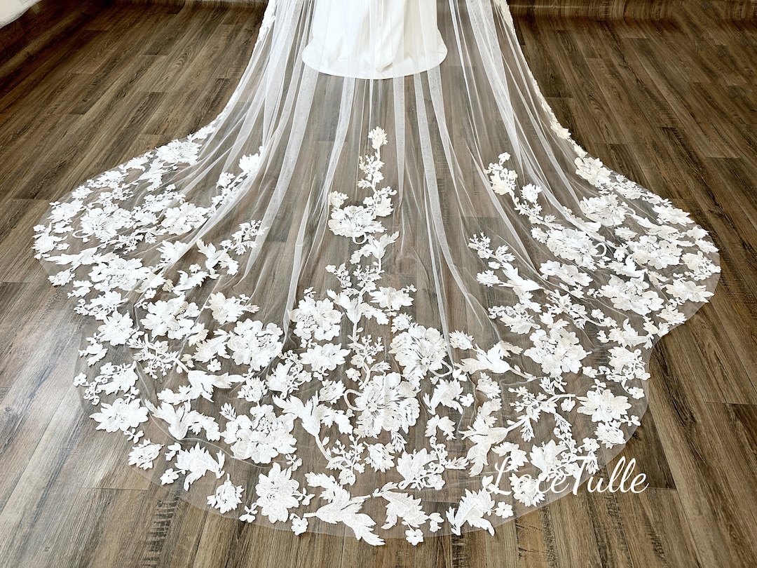 Sequin Lace Wedding Veil,flower Lace Veil,ivory Bridal Veil,cathedral ...