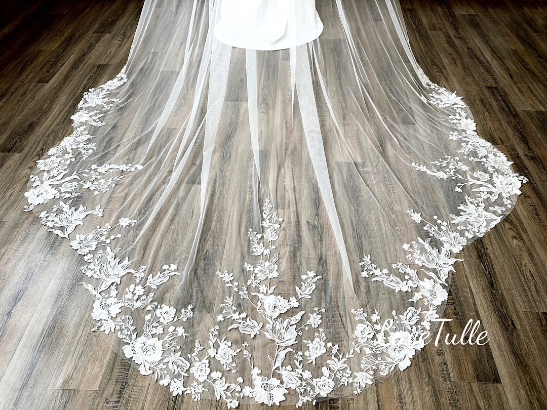 Bridal Flowers Lace Veil,lace Edge Veil,lace Wedding Veil,long Veil ...