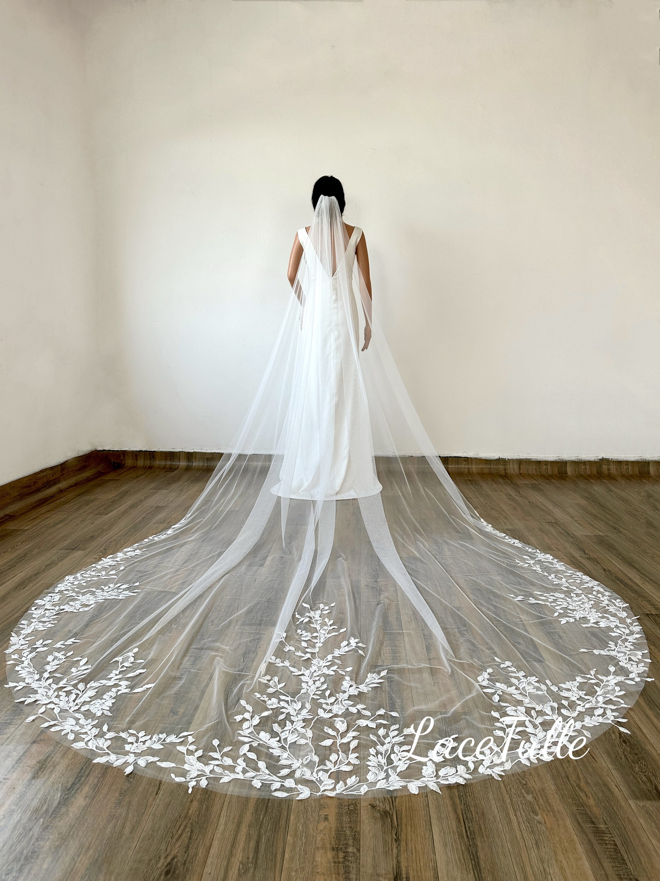 Lace Wedding Veil,floral Lace Wedding Veil,flower Bridal Veil,leaf Lace ...