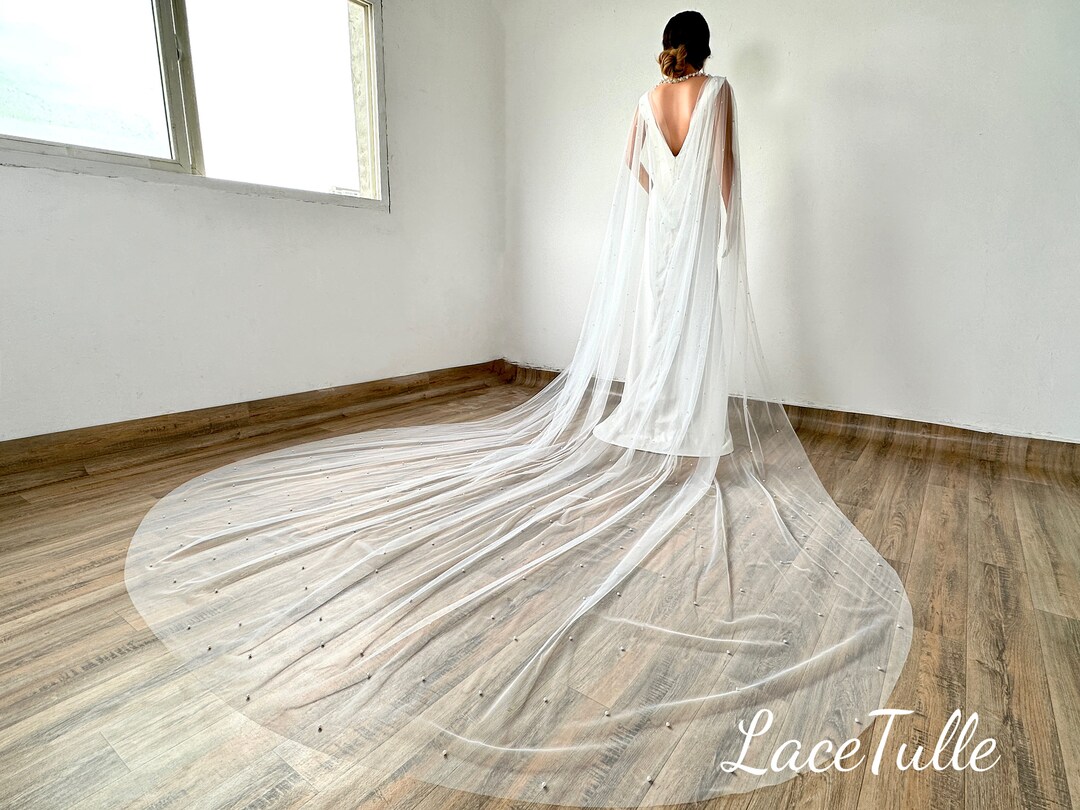 3m Wedding Rhinestone Cape Veil|pearl Cape Veil|modern Veil|bridal Cape ...