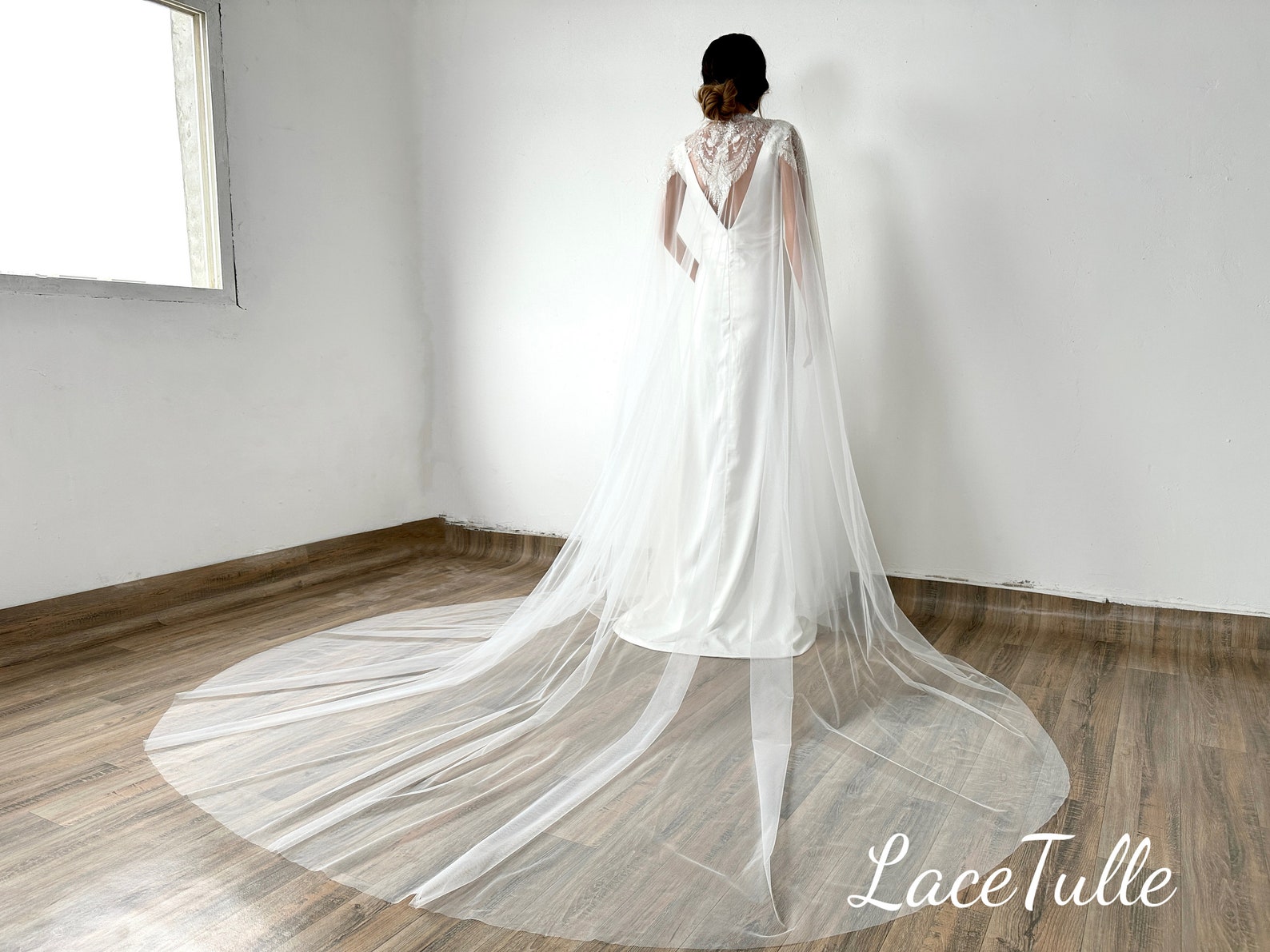 Bridal Sequin Cape|pearl Button Cape Veil|wedding Cape|bride Cover Up ...